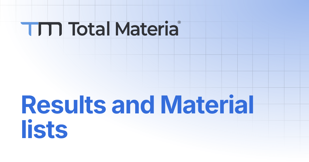 Results and Material lists | Total Materia Docs